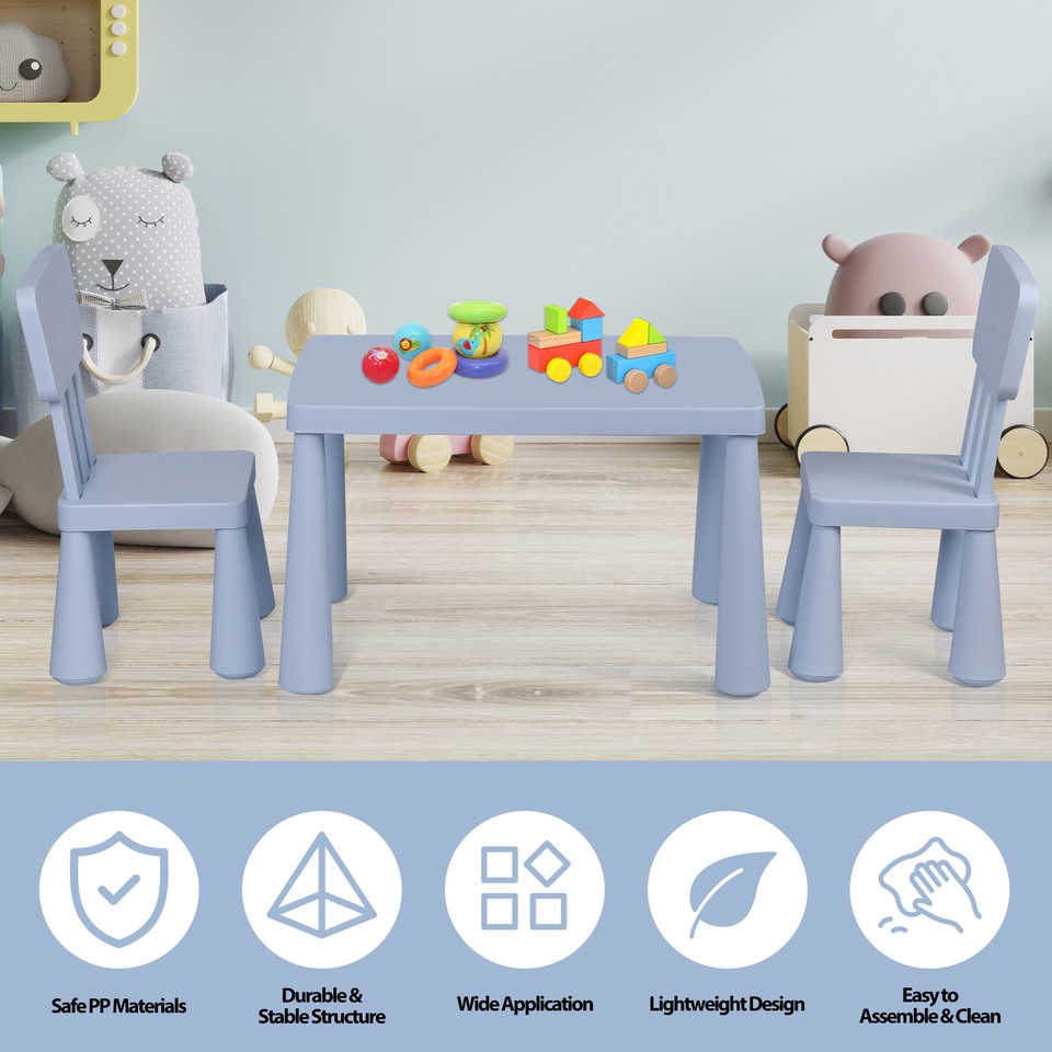 Kids Table and Chair Set 3 Piece Plastic Children Activity Table for ...