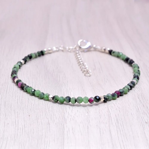 Natural Ruby Zoisite Brilliant Dainty 3MM Rondelle Faceted Gemstone Bracelet 7" | eBay