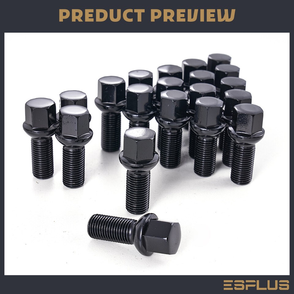 [20pc]M14X1.5 Black Ball Seat lug bolts 28/45mm Shank Fits Mercedes ...