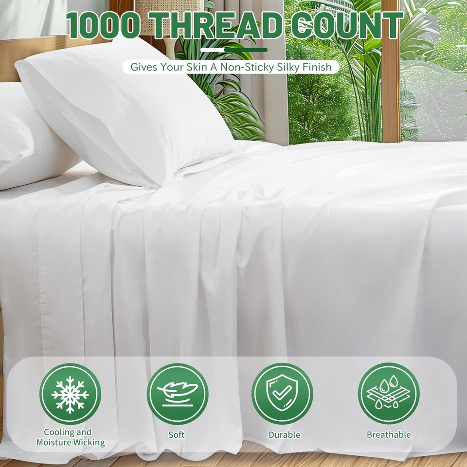 1000 Thread Count Egyptian Cotton Sheets Queen Size Set Sateen Weave ...