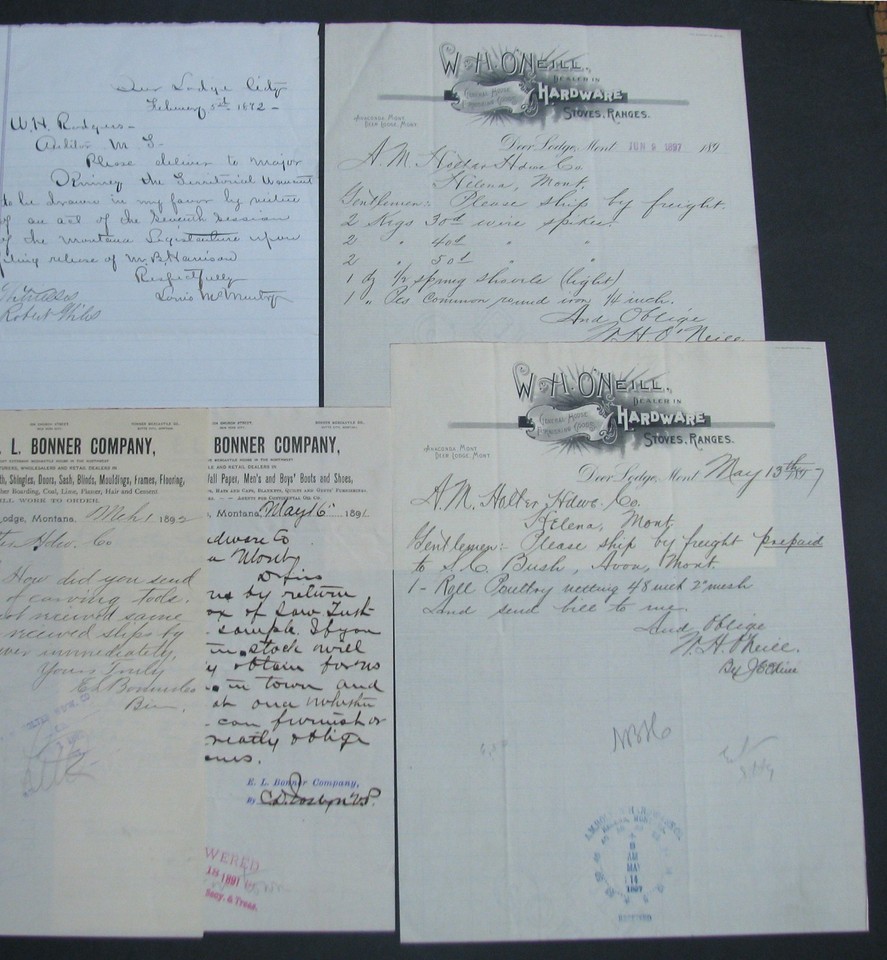 #12 - 7 old 1868-1897 DEER LODGE, MONTANA & TERRITORY paper items ...