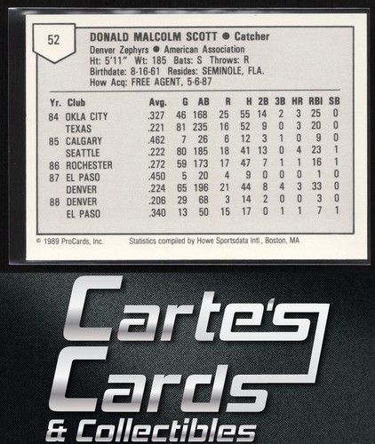 Donnie Scott 1989 ProCards Minor League Team Sets #52 Denver Zephyrs | eBay