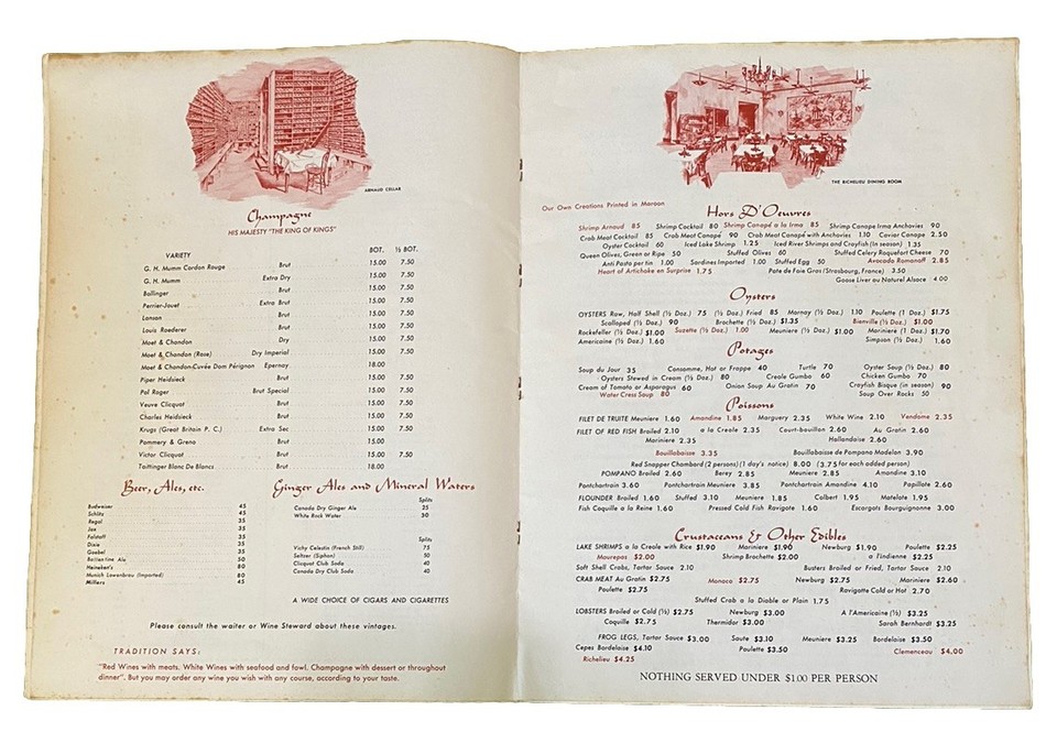 Vintage 1960s Arnaud's Restaurant Menu French Quarter New Orleans ...
