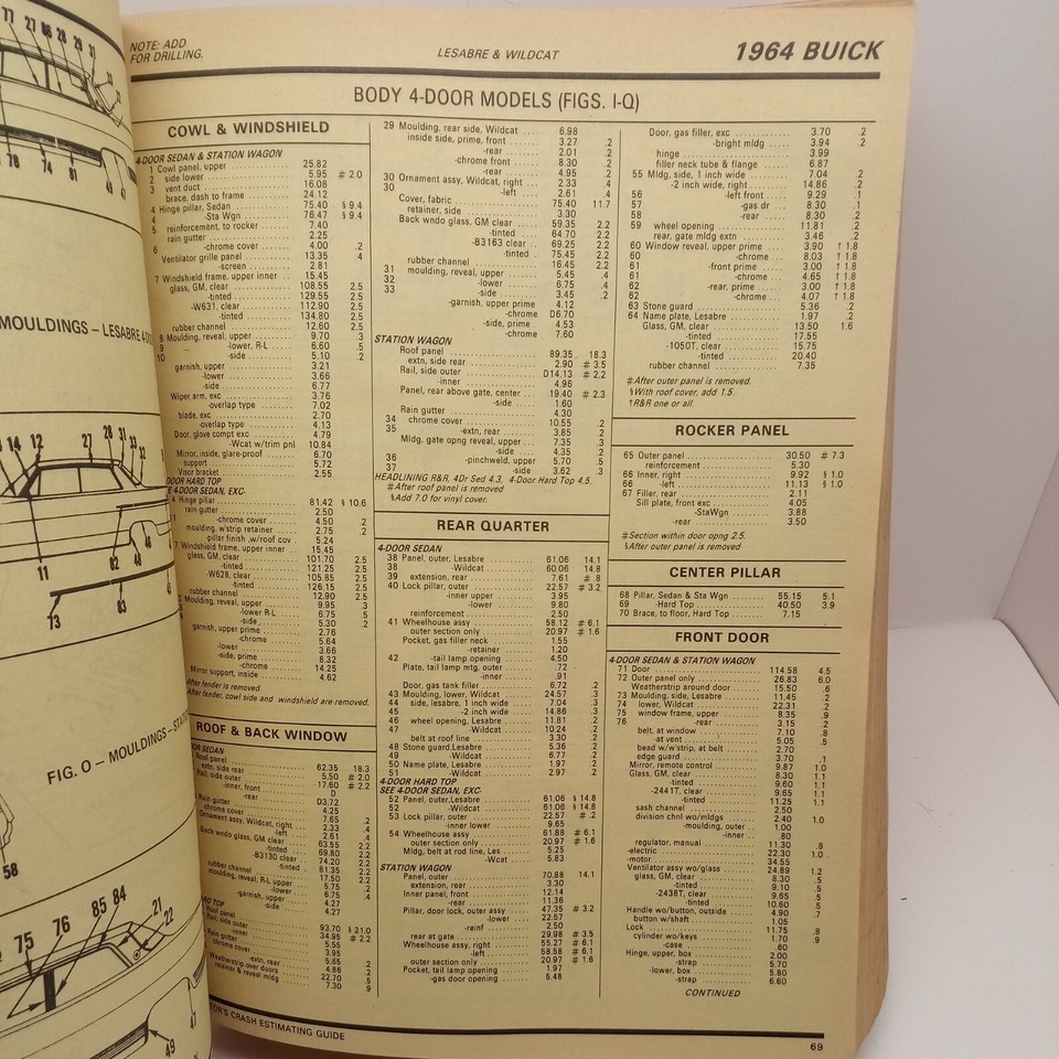 1970 MOTOR CRASH ESTIMATING GUIDE HEAVILY ILLUSTRATED WITH CAR PARTS ...