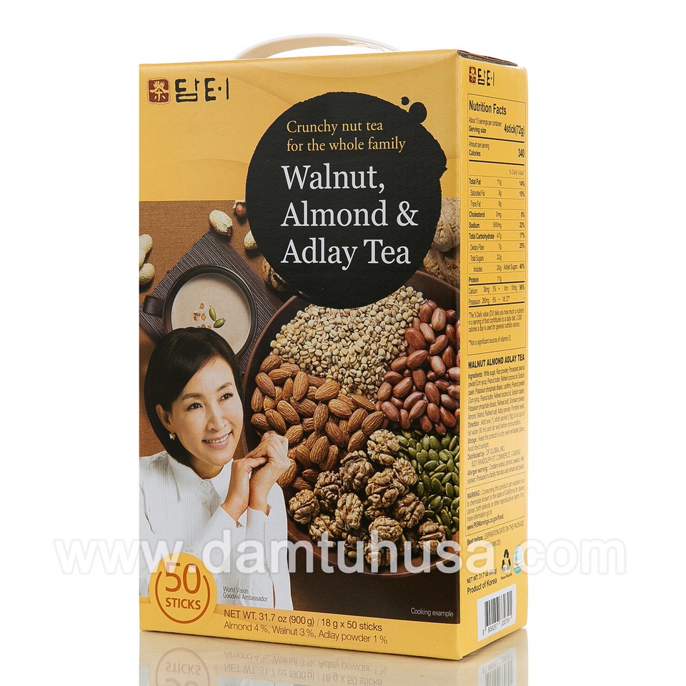 DAMTUH Korean Natural Walnut Almond Adlay Powder Tea 50 Sticks x 1 Box ...