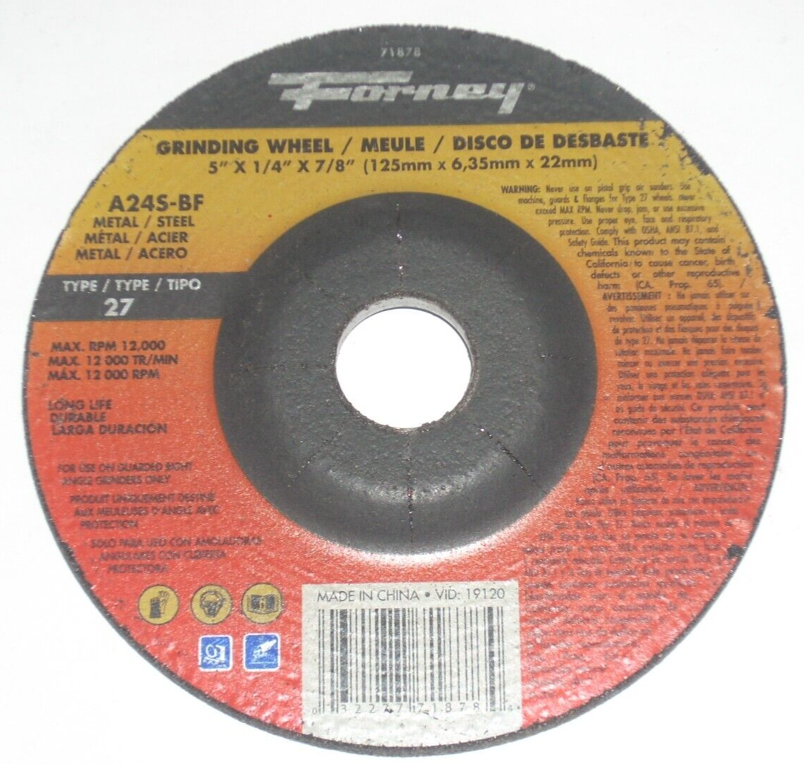 Forney 71878 Grinding Wheel 5 x 1/4 x 7/8 for Metal T27 w Angle Grinder ...