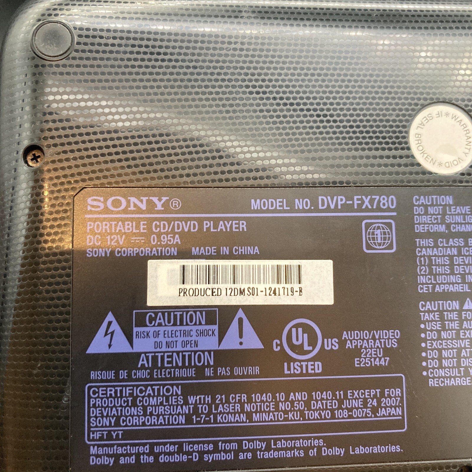 Sony ( DVP-FX780 ) 7" widescreen Portable DVD & CD Player UNTESTED ...