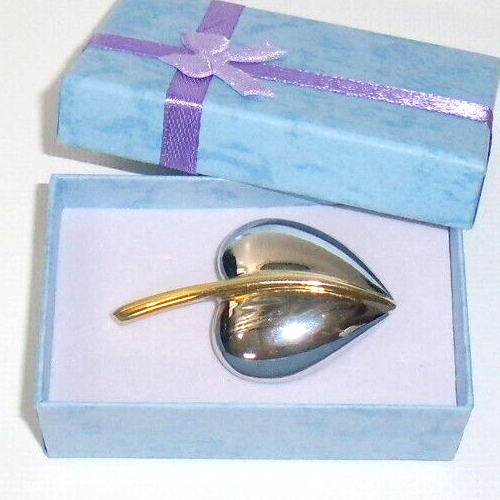 Vintage Signed Monet Gold & Silver Heart Shaped Leaf Brooch Figural Pin ...