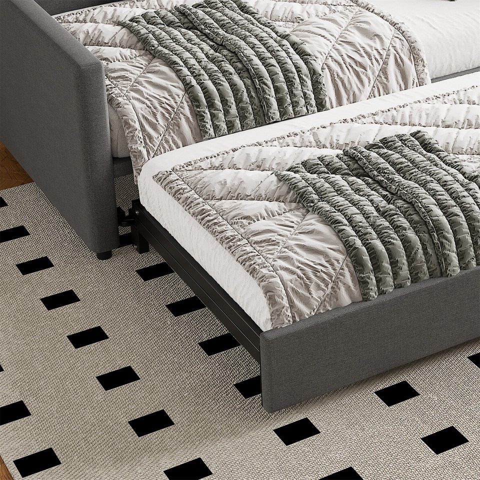 Daybed Linen Upholstered Bed 3ft Single Bed Frame with Trundle Bed ...