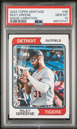 2023 Topps Heritage #48 Riley Greene RC Image Variation SP PSA 10 GEM ...