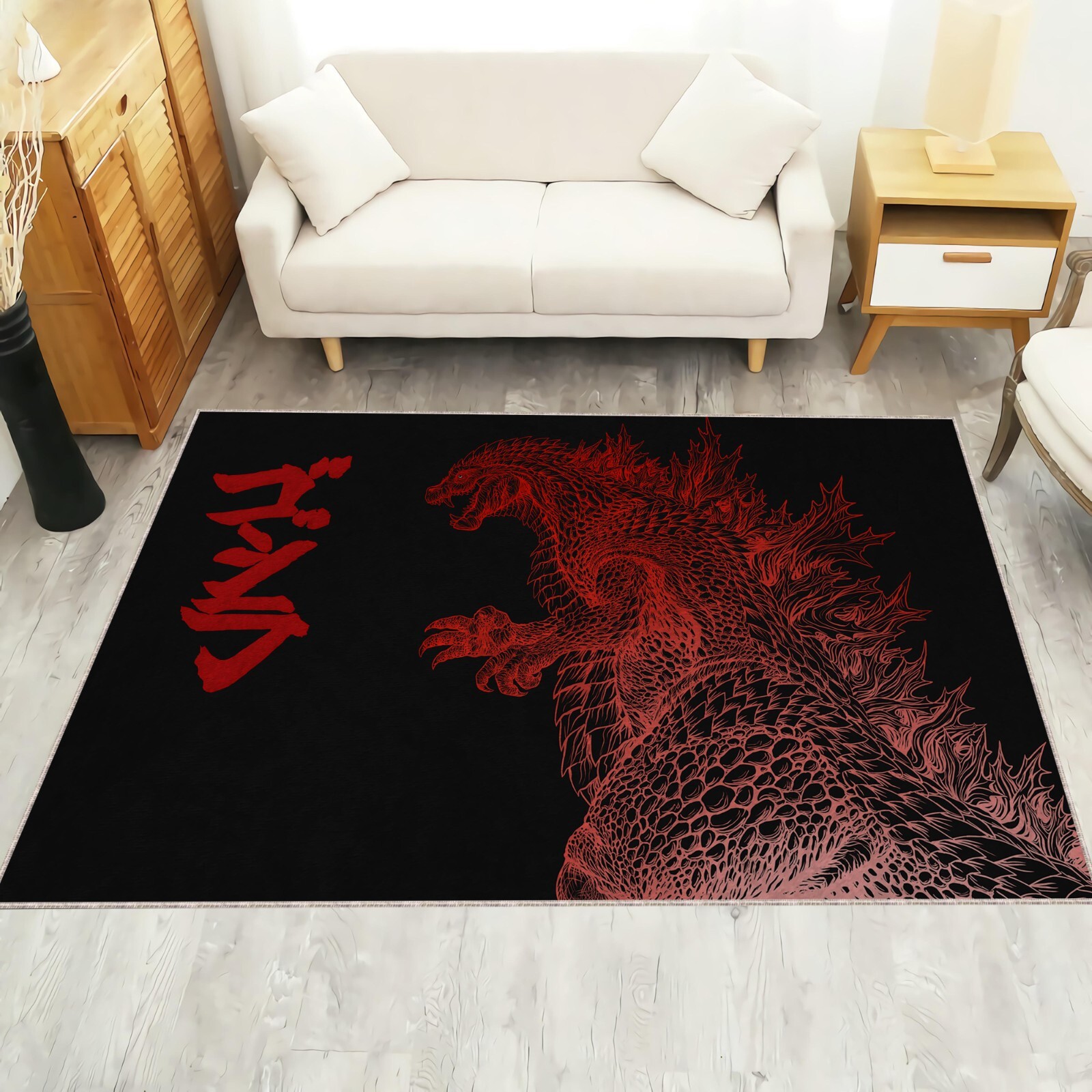 Godzilla Monster Rug, Rug with Red Anime Monster, Living-room Bedroom ...
