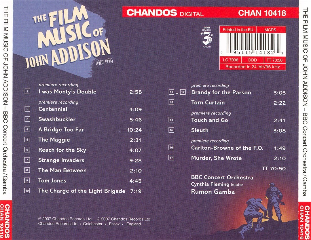 Film Music of John Addison by Addison / Bbc Concert Orchestra / Gamba ...