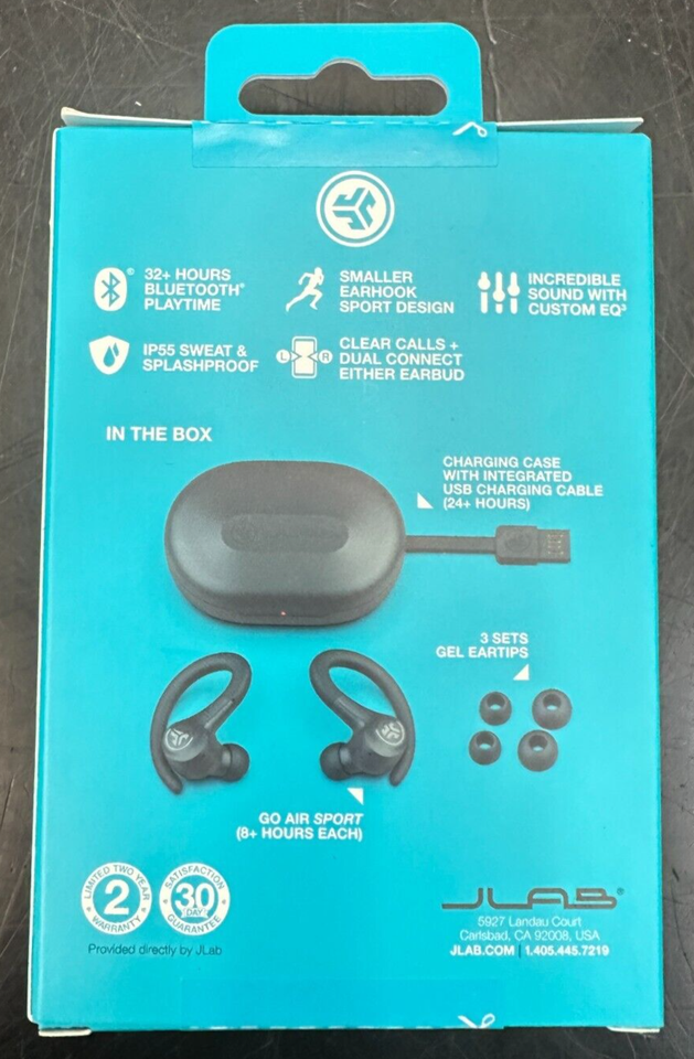 JLab Go Air Sport True Wireless Bluetooth Earbuds with Charging Case ...