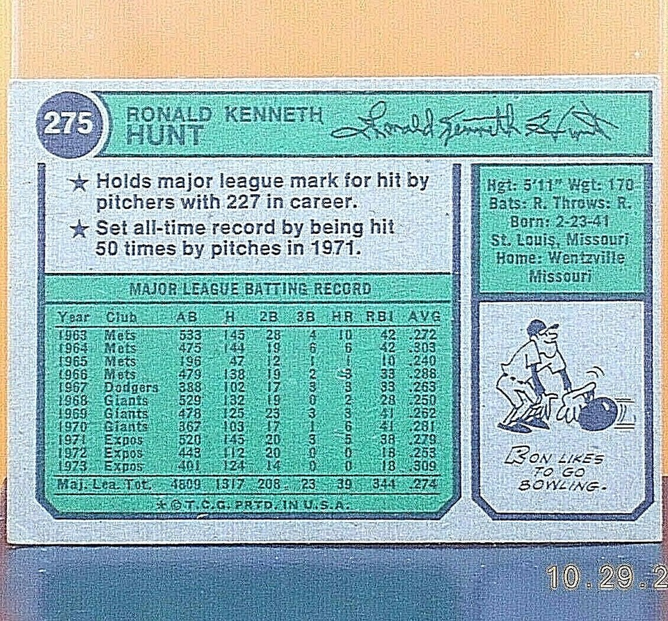 1974 TOPPS Baseball Card # 275 *** RON HUNT *** Montreal Expos | eBay