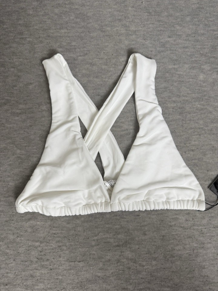 Tavik Bikini Triangle Top Women's Small White Striped Ribbed Stretch ...