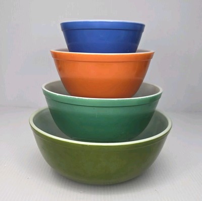 Vintage PYREX Nesting Mixing Bowls Opalware Reverse Primary Fall Colors ...