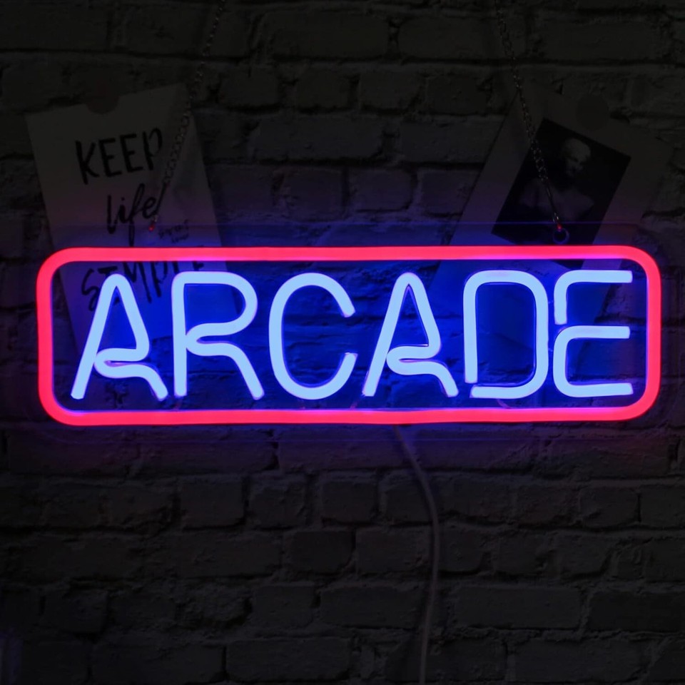 Arcade Neon Sign Blue Red Dimmable Neon Light Led Words Arcade Signs ...