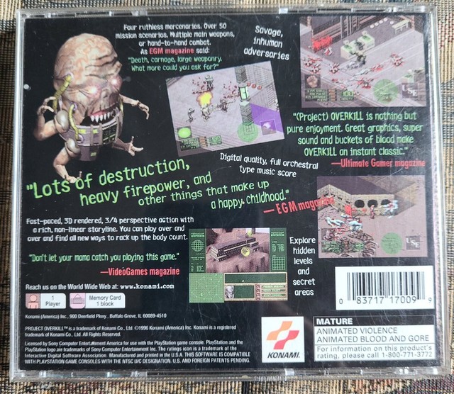 Project Overkill (Sony PlayStation 1, 1996) for sale online | eBay