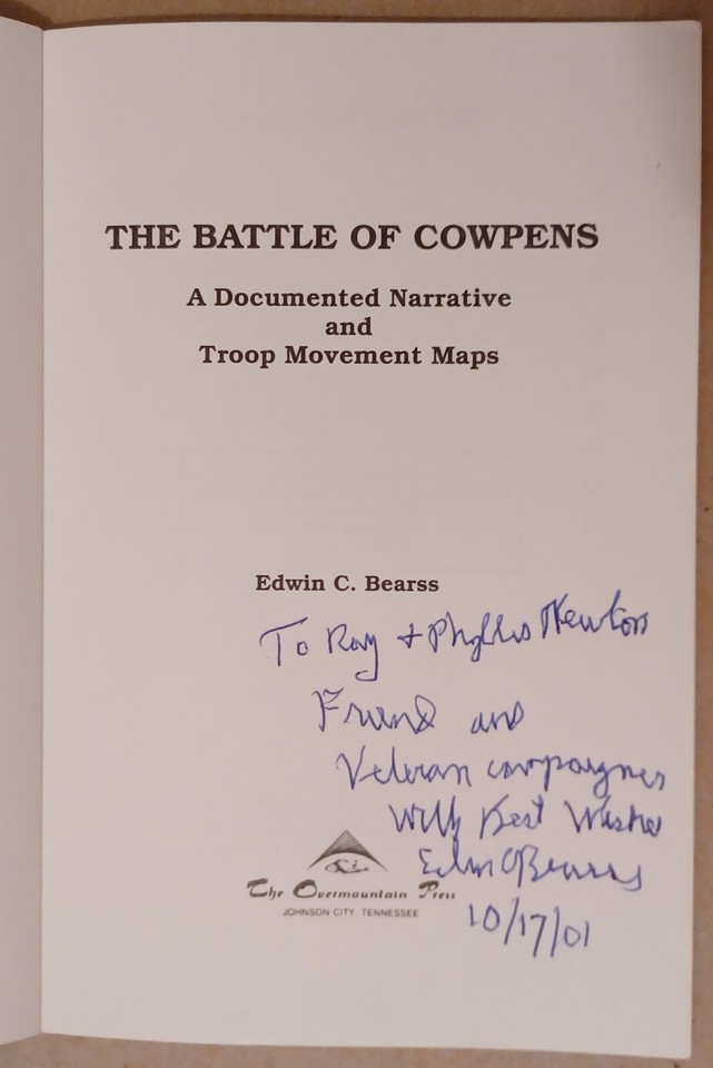 Battle of Cowpens by Edwin C. Bearss, 1996 pb reprint, SIGNED ...