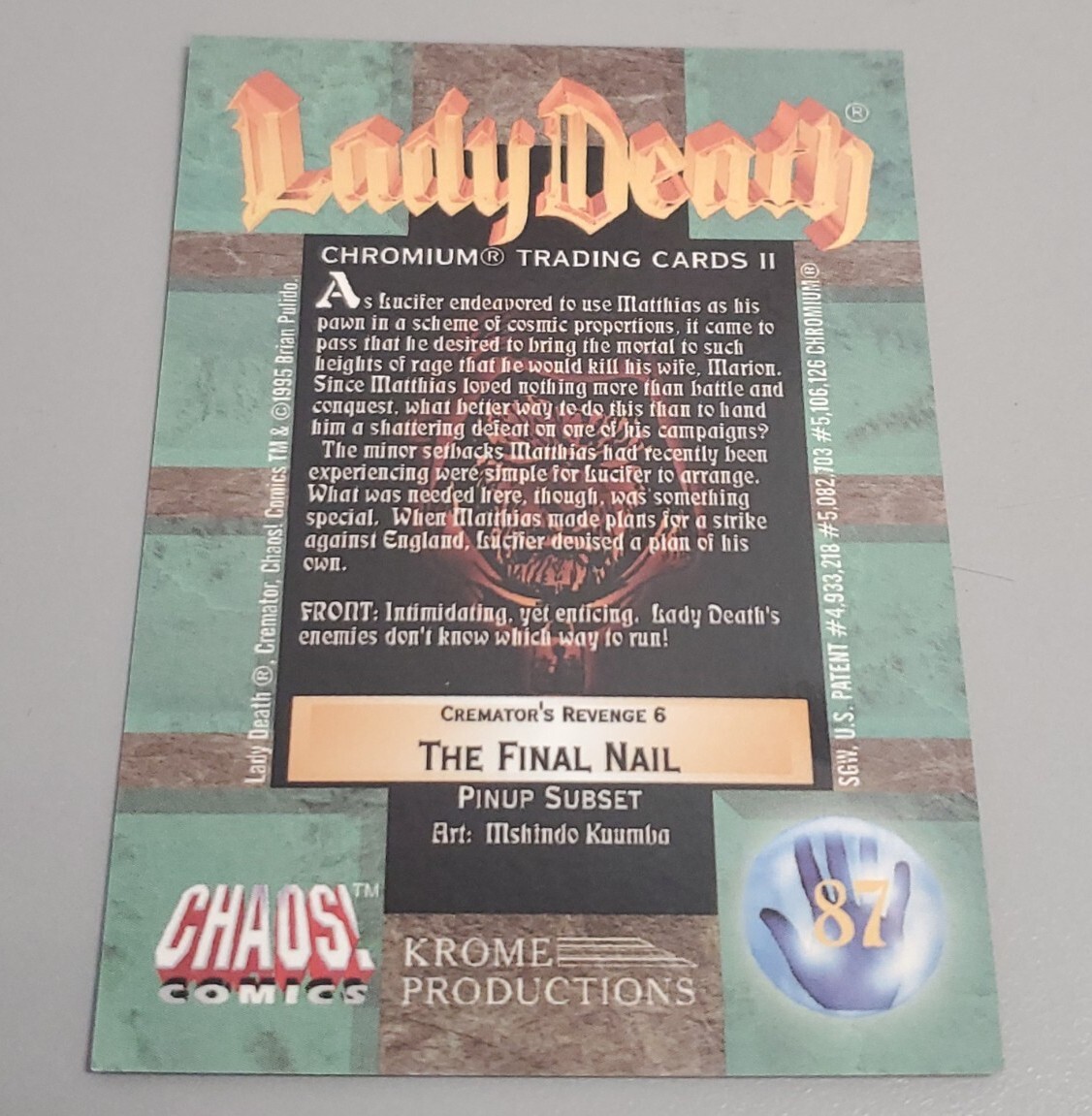 Lady Death Krome Chromium Trading Cards II S2 1995 The Final Nail 87 ...