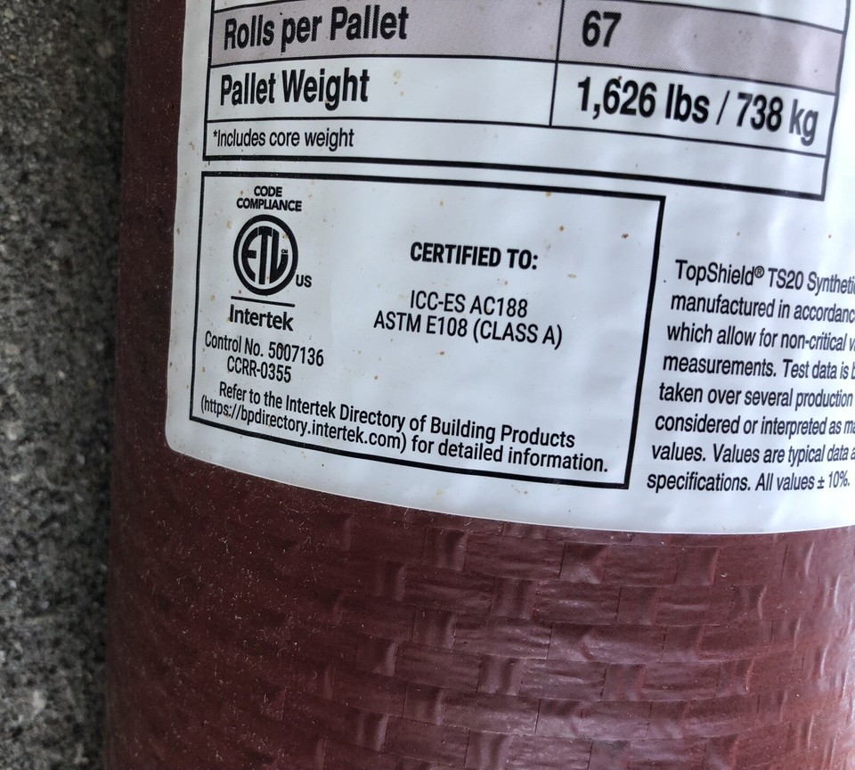 Top shield TS20 Synthetic Roofing Underlayment 42” X 286’ 10 Squares ...