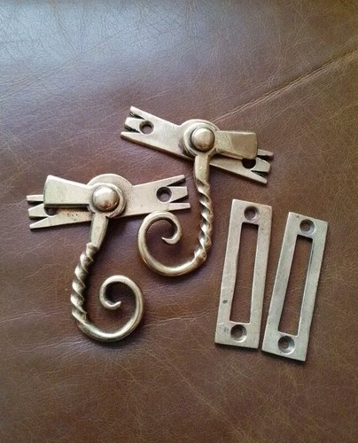 Old Pair Antique Brass Window Latch Casement Handles Twist Design with ...