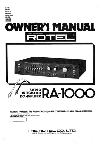 Manuale Di Istruzioni Per Rotel RA-1000 | eBay