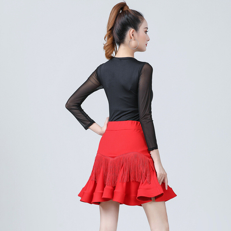 Tassel Ruffle Ballroom Latin Dance Skirt Dancewear Tango Salsa Practice ...