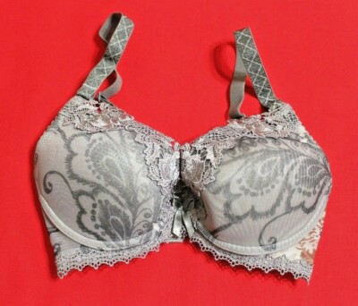 Grey Lace underwire push-up Bra- satin bow detail - Size 28B | eBay
