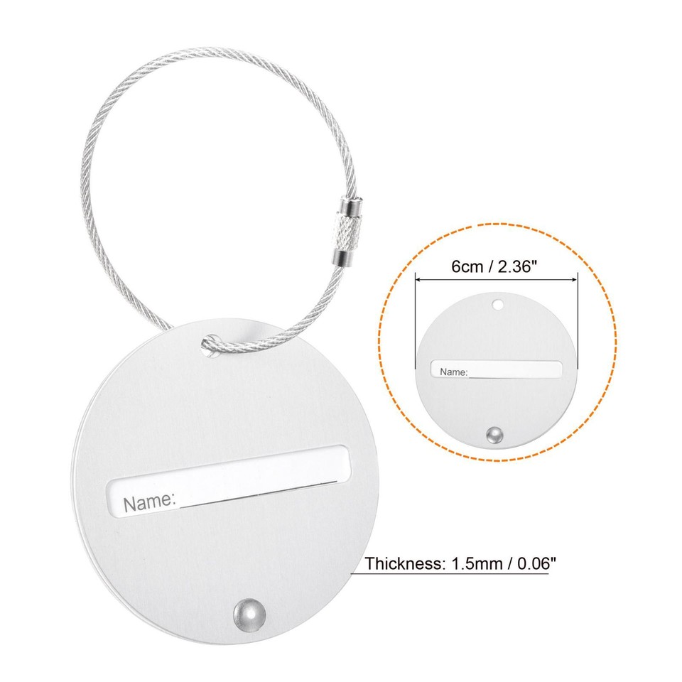 Luggage Tag 6cm Diameter Identifier Card Holder Label for Travel Silver ...