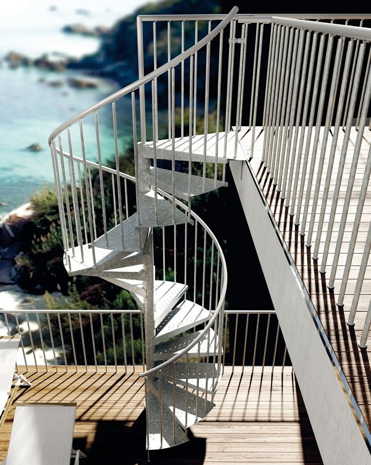 Outdoor Spiral Staircase Kit Galvanized Steel Spacer Step Railing PVC ...