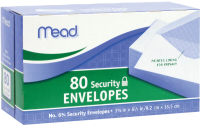 Mead Boxed Envelopes 3.625"X6.5" 80/Pkg-Security #6 (Pack of 6 ...