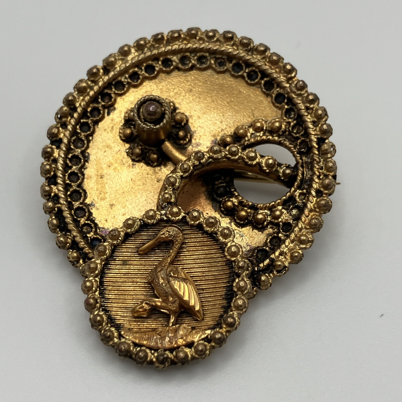 Victorian Aesthetic Crane Stork Gold Tone Pin Brooch … - Gem