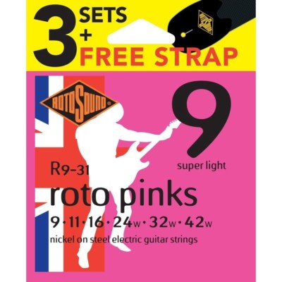 Electric Guitar Strings Rotosound R9 9-42 Strings x3 Sets Plus Free ...