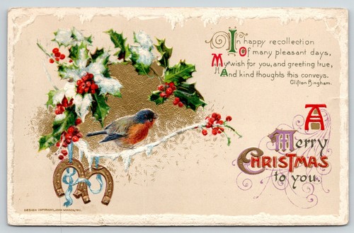 Christmas Calligraphy~Fat Robin on Icy Branch~Holly~Clifton Bingham ...