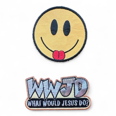 WWJD & Smiley Face Iron-On Embroidered Patches | eBay