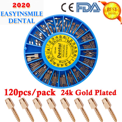 120Pcs Dental Endodontic 24k Gold Plated Root Canal Screw Posts ...