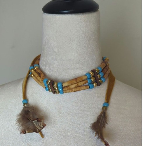 Native American Beaded Wood Quail Feather Suede Chocker Jewelry | eBay