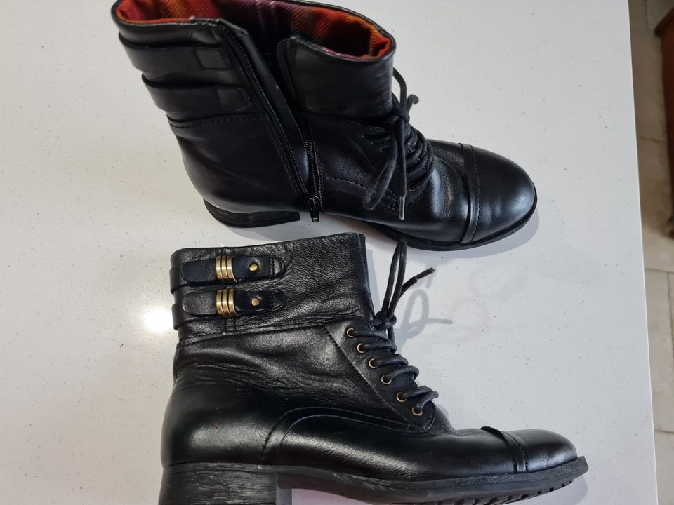 Clarks Black Leather Side Zip Ankle Biker Boots Size 5 Lace Up | eBay UK