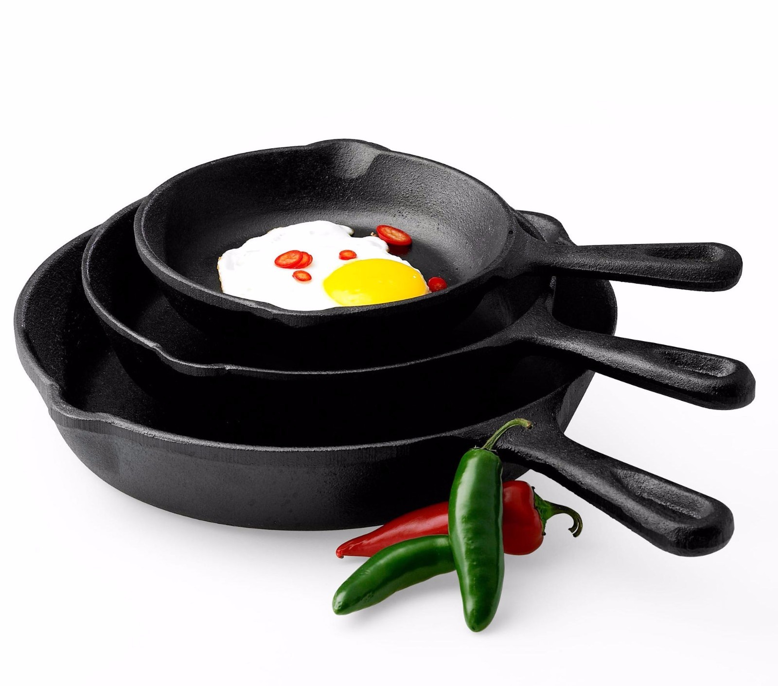 3 piece Cast Iron Fry Pan Set Skillets Cook Stove Top Oven Kitchen ...