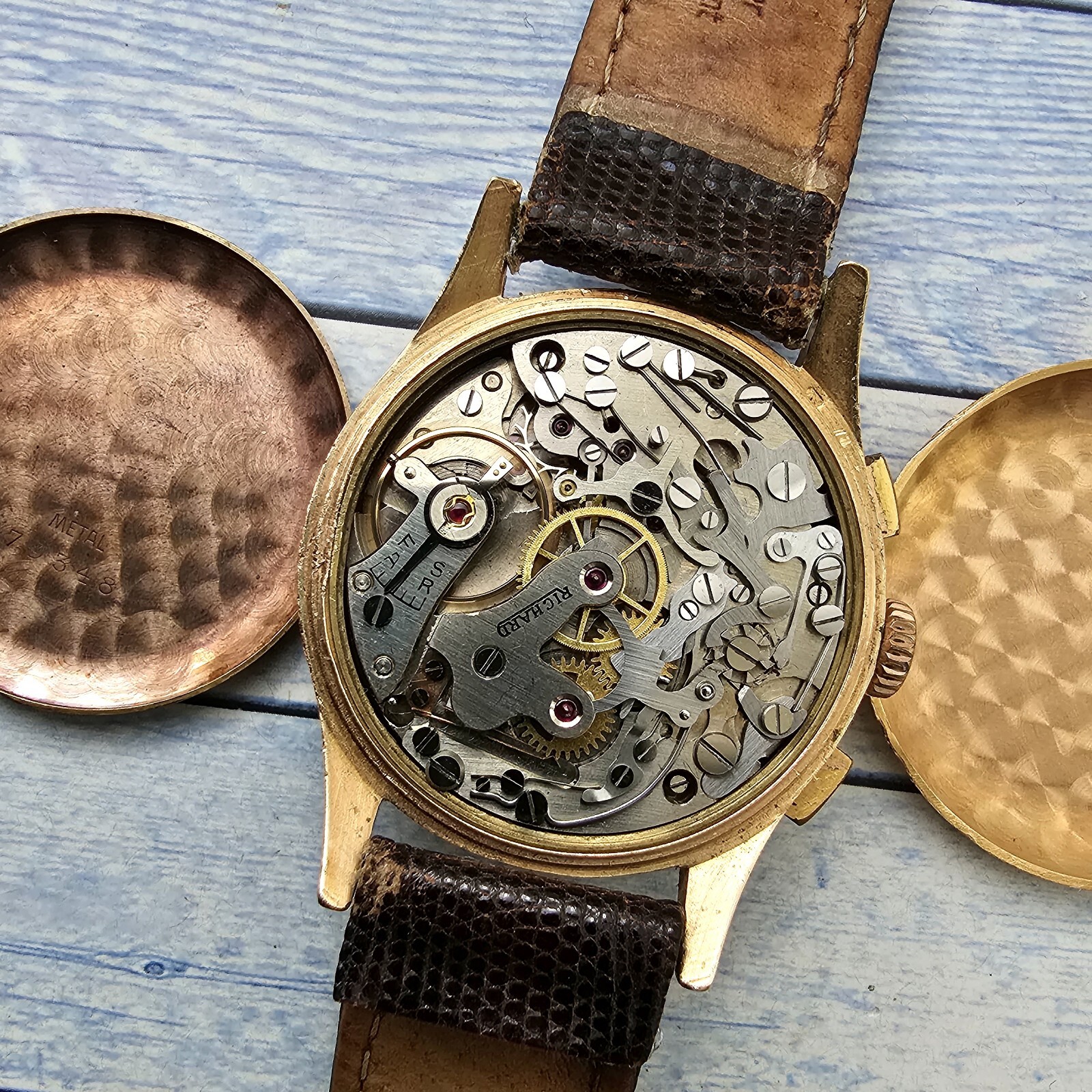 Vintage 18k Solid Gold Richard Chronograph Men's Watch 18ct Cal Valjoux ...