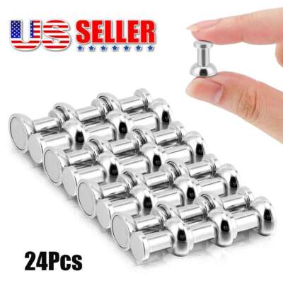 (Set Of 24) Steel Magnetic Fridge Push Pins Neodymium Magnets for White ...