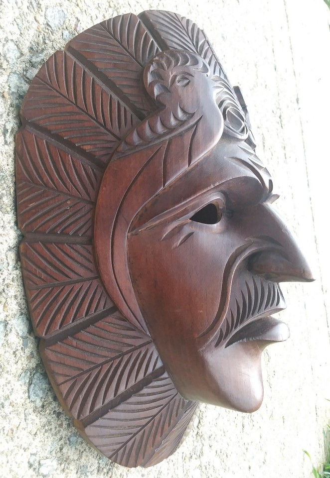 Mayan Hand carved wood mask Guatemalan Maya folks art scuplture chief ...