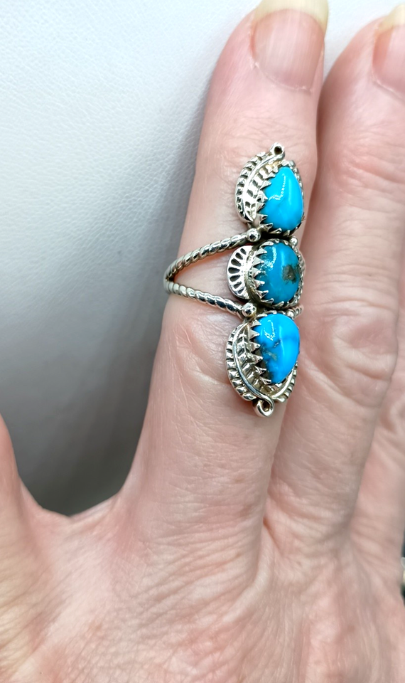 Carolyn Pollack Ring American West Sterling Silver Feather Turquoise 3 ...