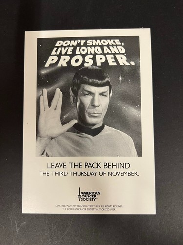 RARE Star Trek Spock Leonard Nimoy Cancer Society Anti Smoking Postcard ...