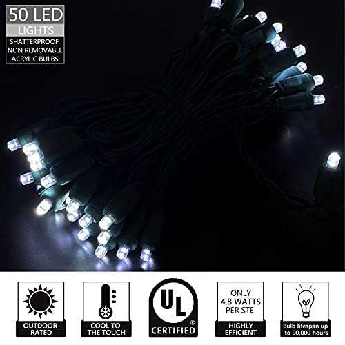 50 Count Wide Angle 5mm Mini Led Christmas Lightswhite Led String ...