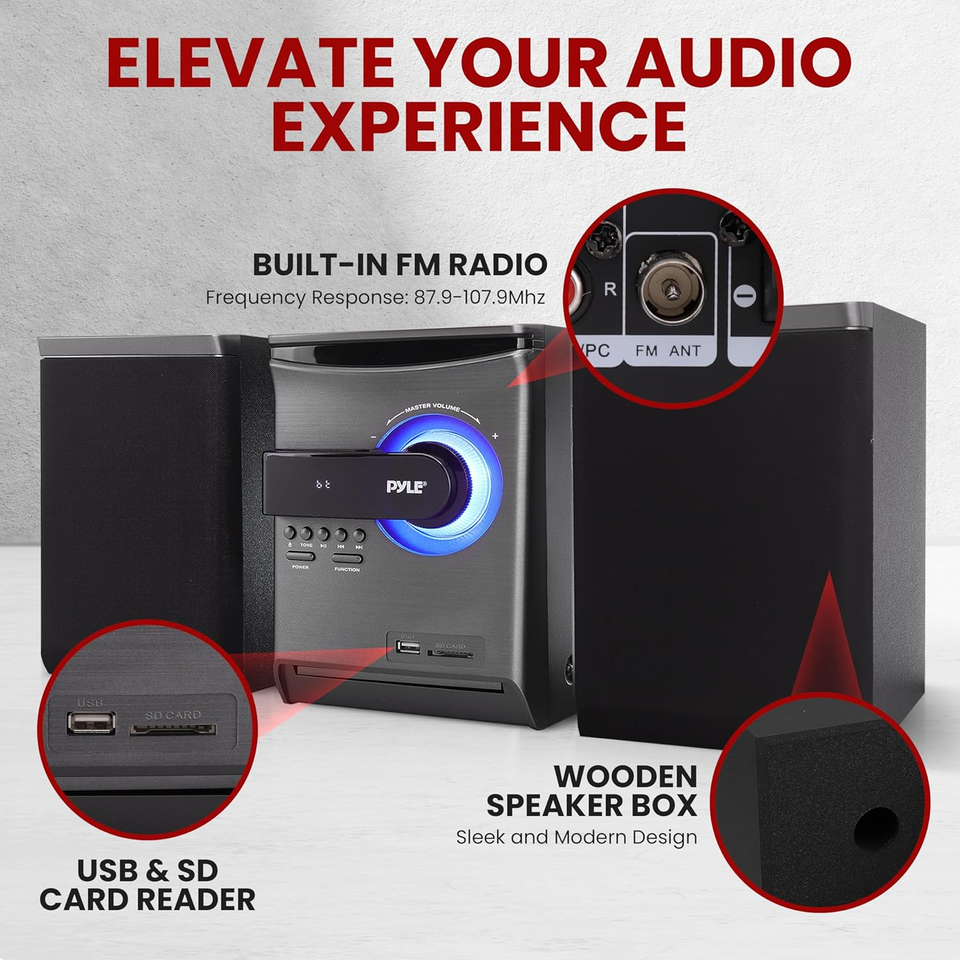 Home Stereo Shelf System - 30W Wireless BT Streaming with CD Player, FM ...