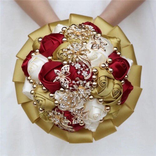 Hot Sale Satin Rose Bride Bouquet Wedding Romantic Handmade Flower Hand ...