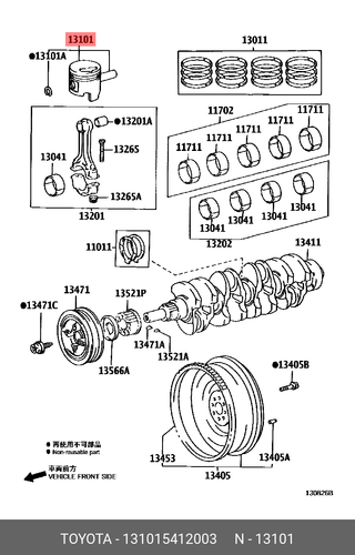 Genuine Piston Sub-Assy, w/pin, 131015412003 for TOYOTA 13101-54120-03 ...
