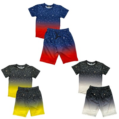 Boys Kids T-shirt Top and Shorts Set Splash Contrast Summer Short ...